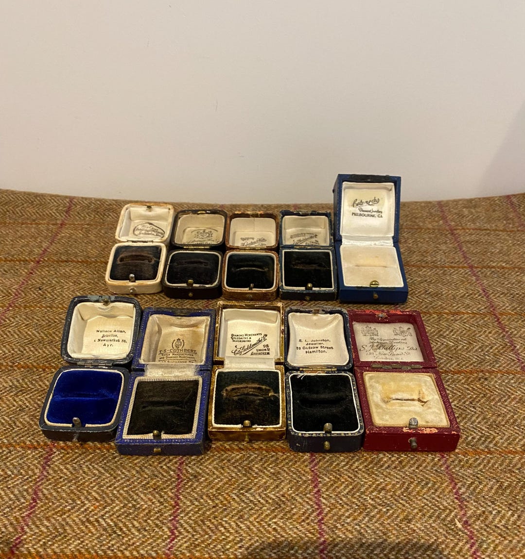 Collection of Ten Vintage Ring Boxes. Antique Jewelry Boxes. Vintage ...