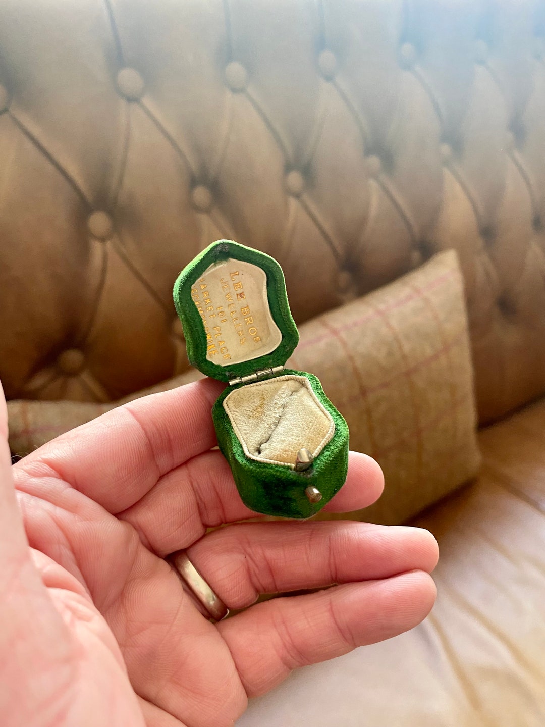 Unusual Antique Ring Box. Velvet Shield Shaped Vintage Ring Box ...