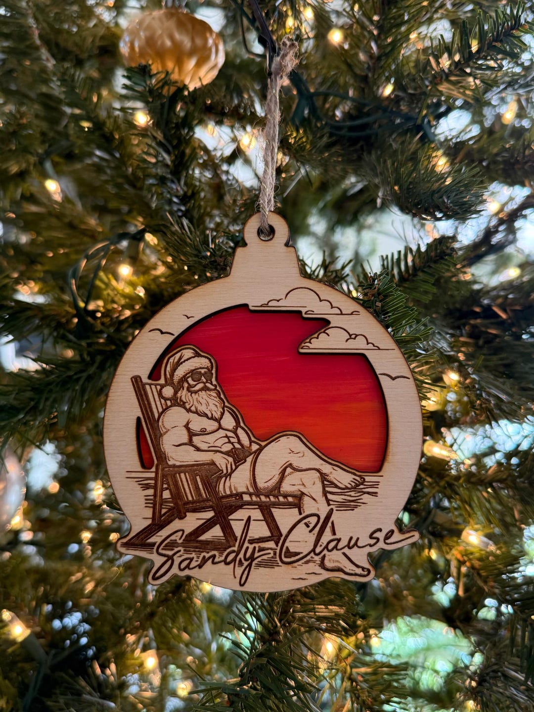 Hunky Shirtless Santa Sandy Clause Christmas Ornament – Laser Engraved ...