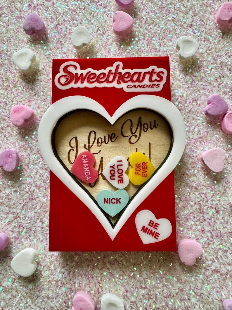 Classic Sweethearts Candy Valentine PERSONALIZED Hearts. Acrylic Custom ...