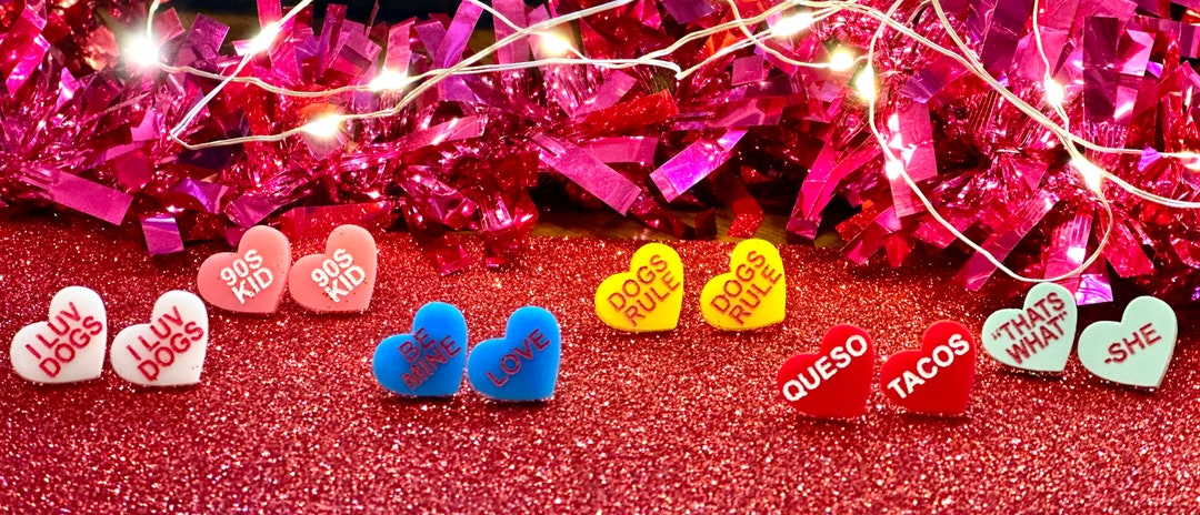 Sweethearts Candy Valentine Heart Earrings Can Be PERSONALIZED ...