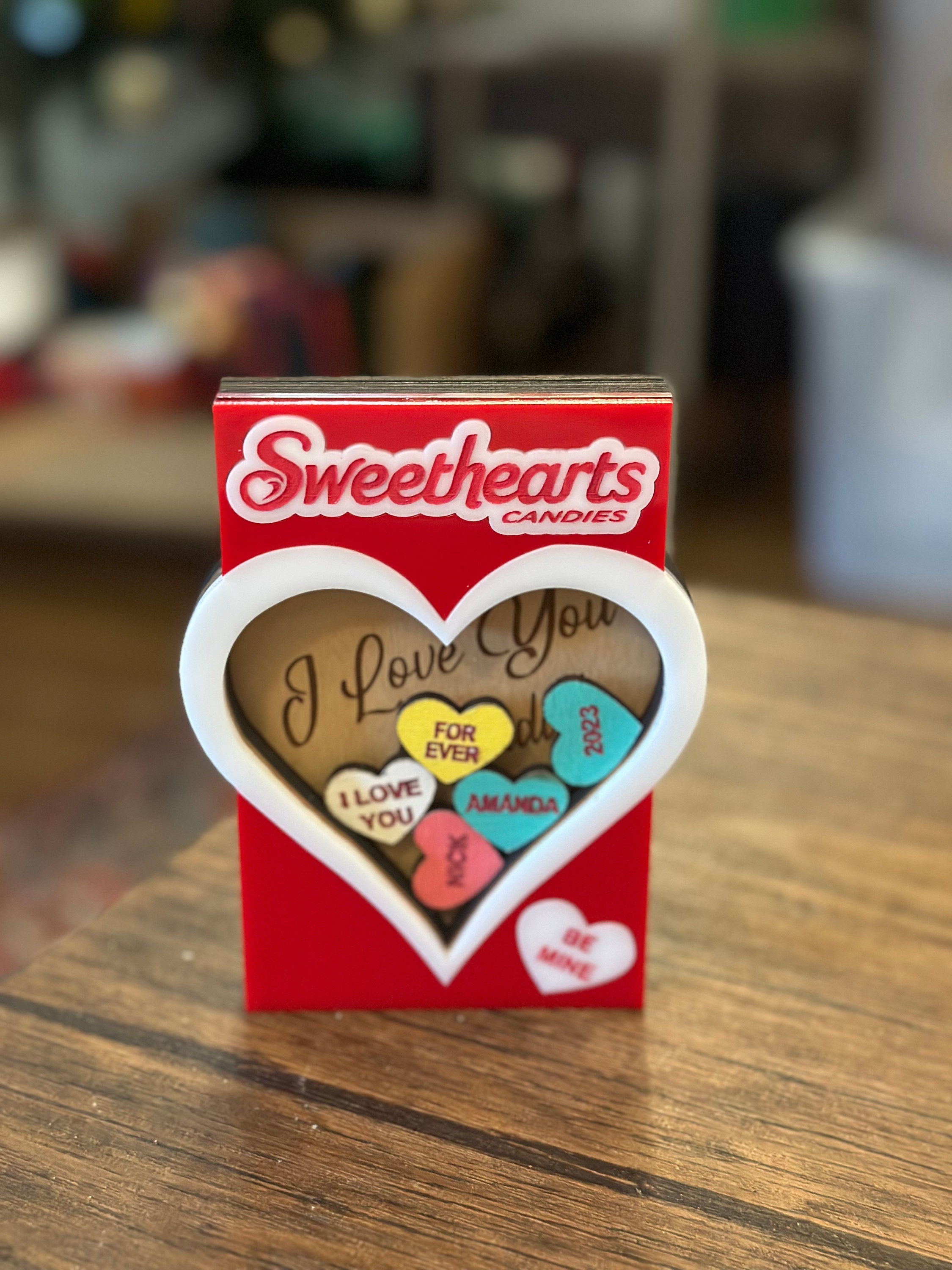 Classic Sweethearts Candy Valentine PERSONALIZED Hearts. Acrylic Custom ...