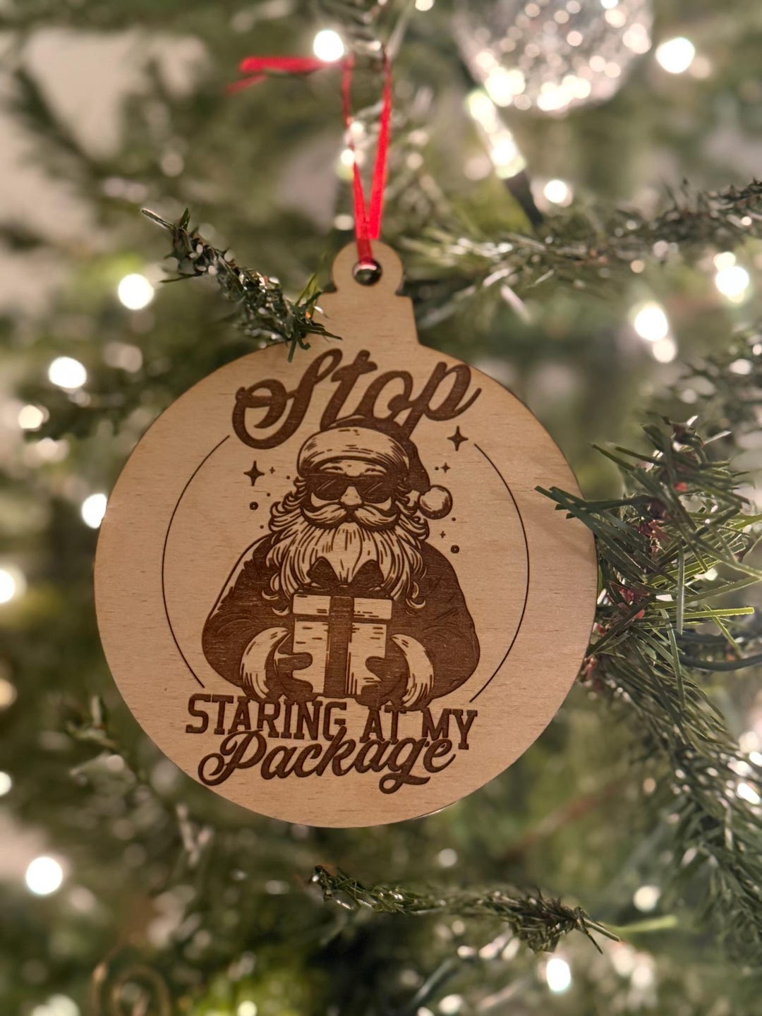 Stop Staring at My Package Santa Christmas Ornament Unique Gag Gift ...