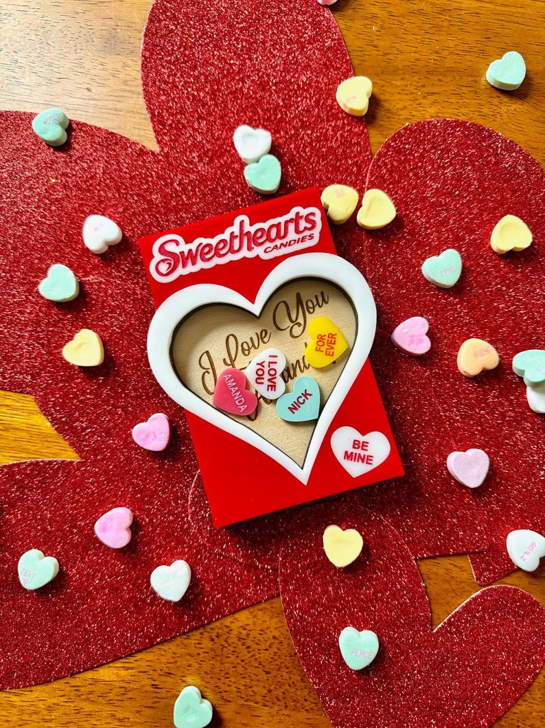 Classic Sweethearts Candy Valentine PERSONALIZED Hearts. Acrylic Custom ...