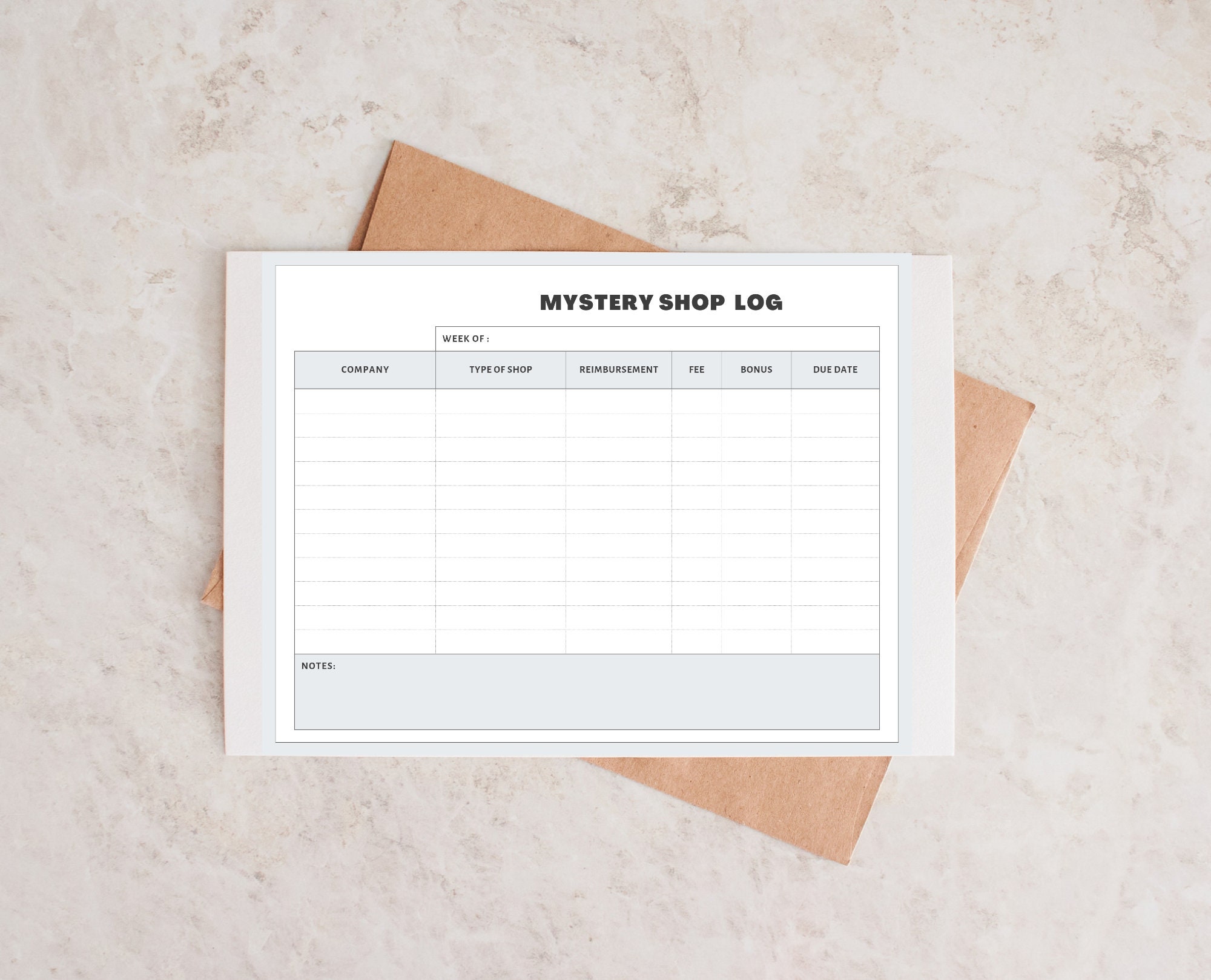 Mystery Shopping Log - Etsy