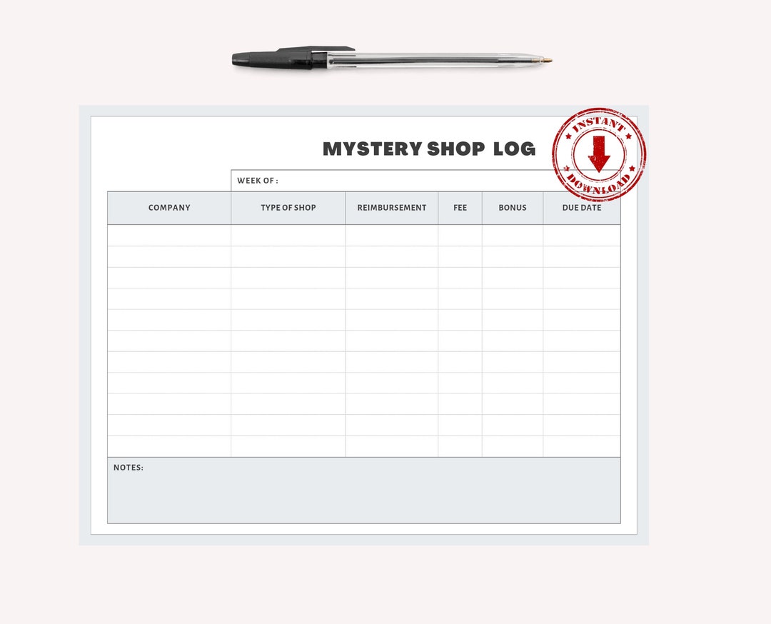 Mystery Shopping Log - Etsy