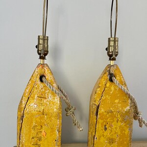 PAIR Antique Maine Lobster Buoy Table Lamps, Vintage Coastal Table Lamp ...