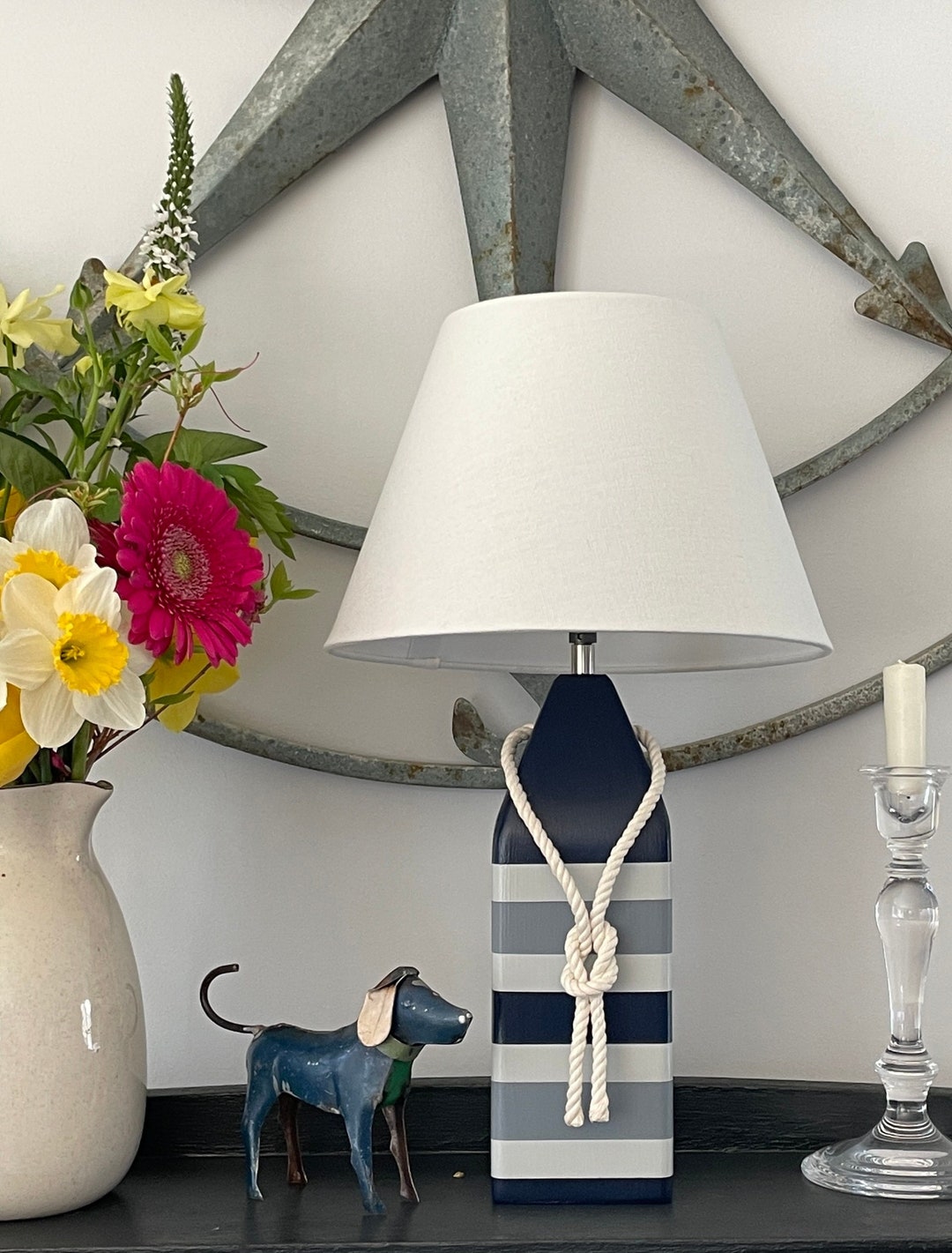 Lobster Buoy Lamp, Navy Blue / Grey Lobster Buoy, Nautical Lighting ...