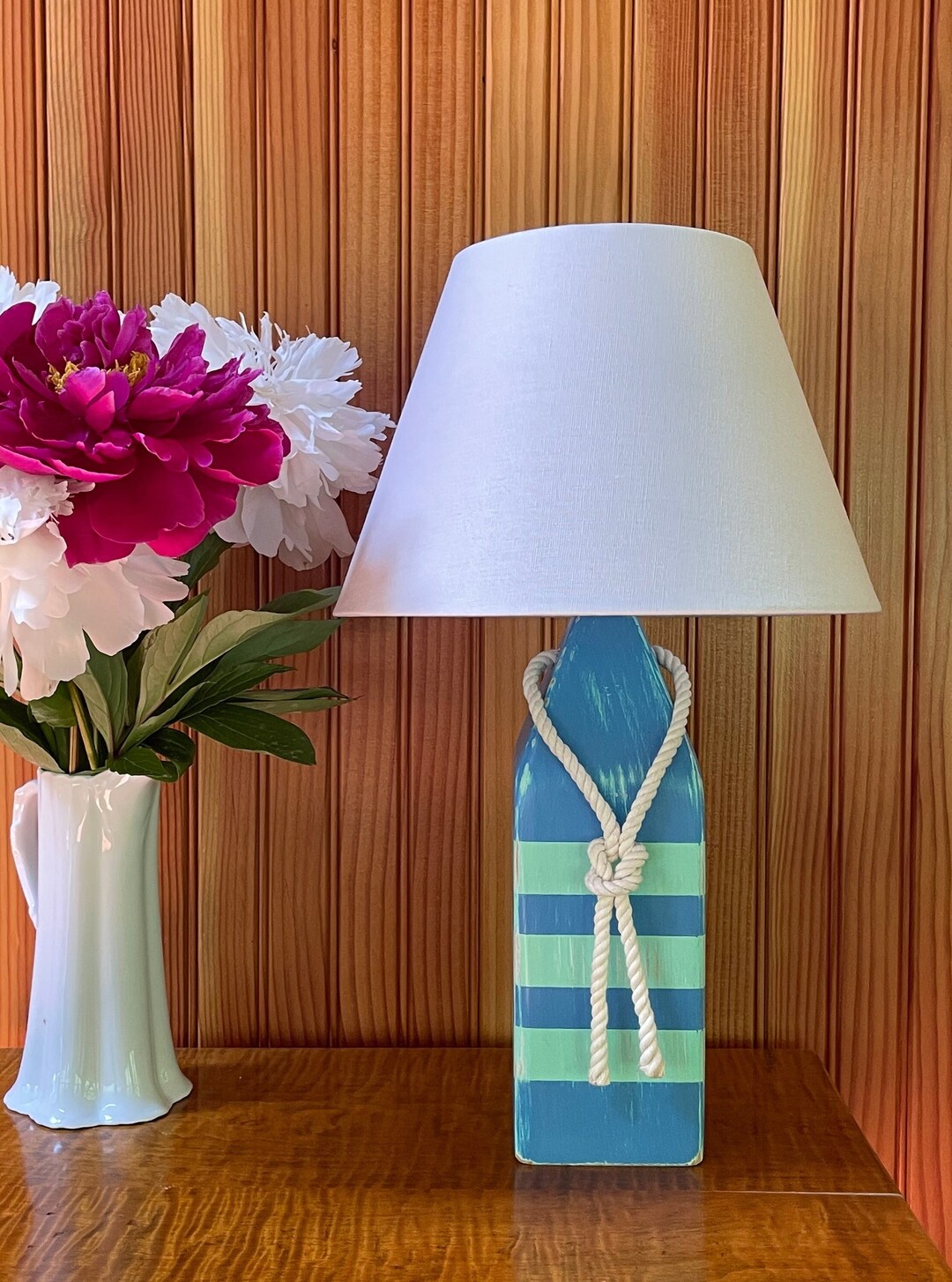 Lobster Buoy Table Lamp: Distressed Coastal Decor; Nautical Light ...