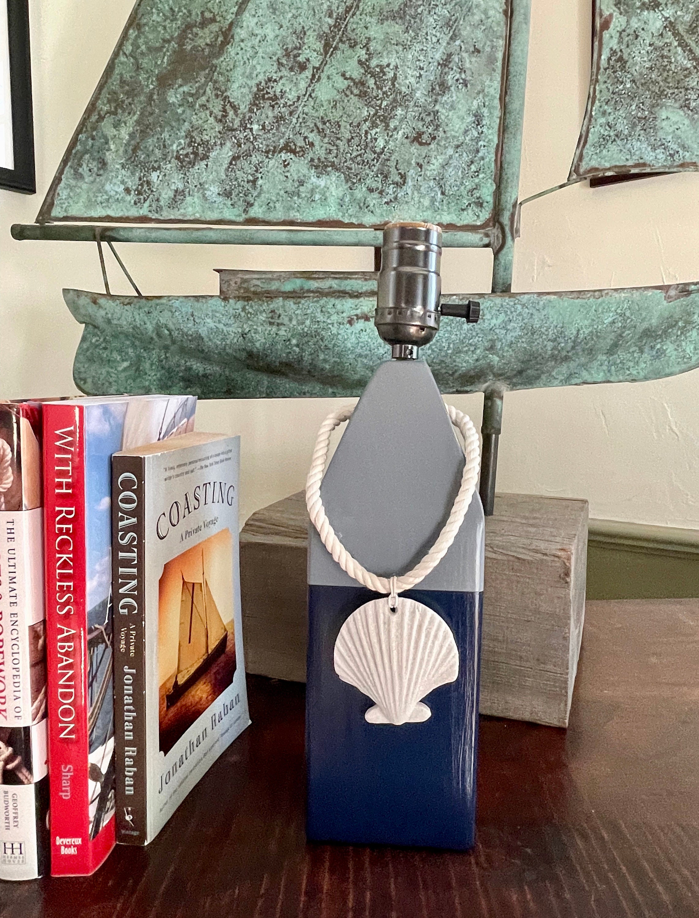 Lobster Buoy Lamp, Navy Blue / Grey Lobster Buoy, Nautical Lighting ...