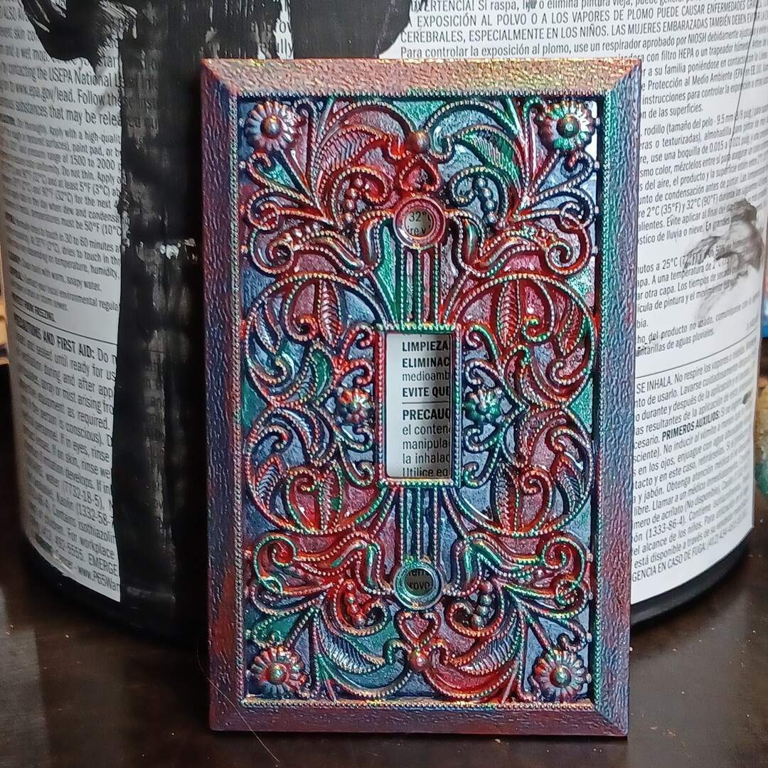 Hand-painted Embossed Floral Scrolls Cast Metal Switch Cover in Pink ...