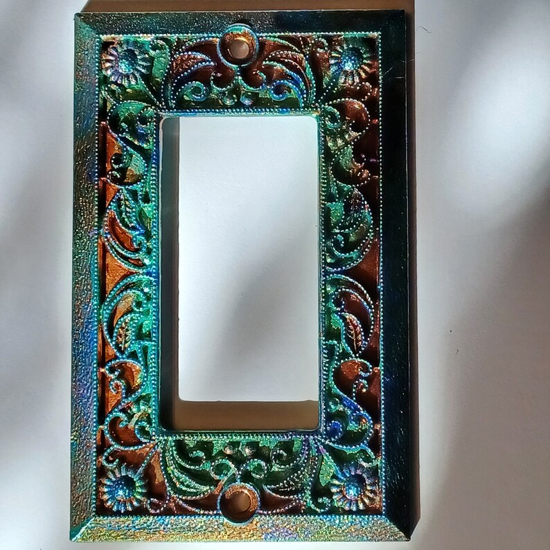 Hand Painted Embossed Floral Scrolls Cast Metal Light Switch Cover in ...