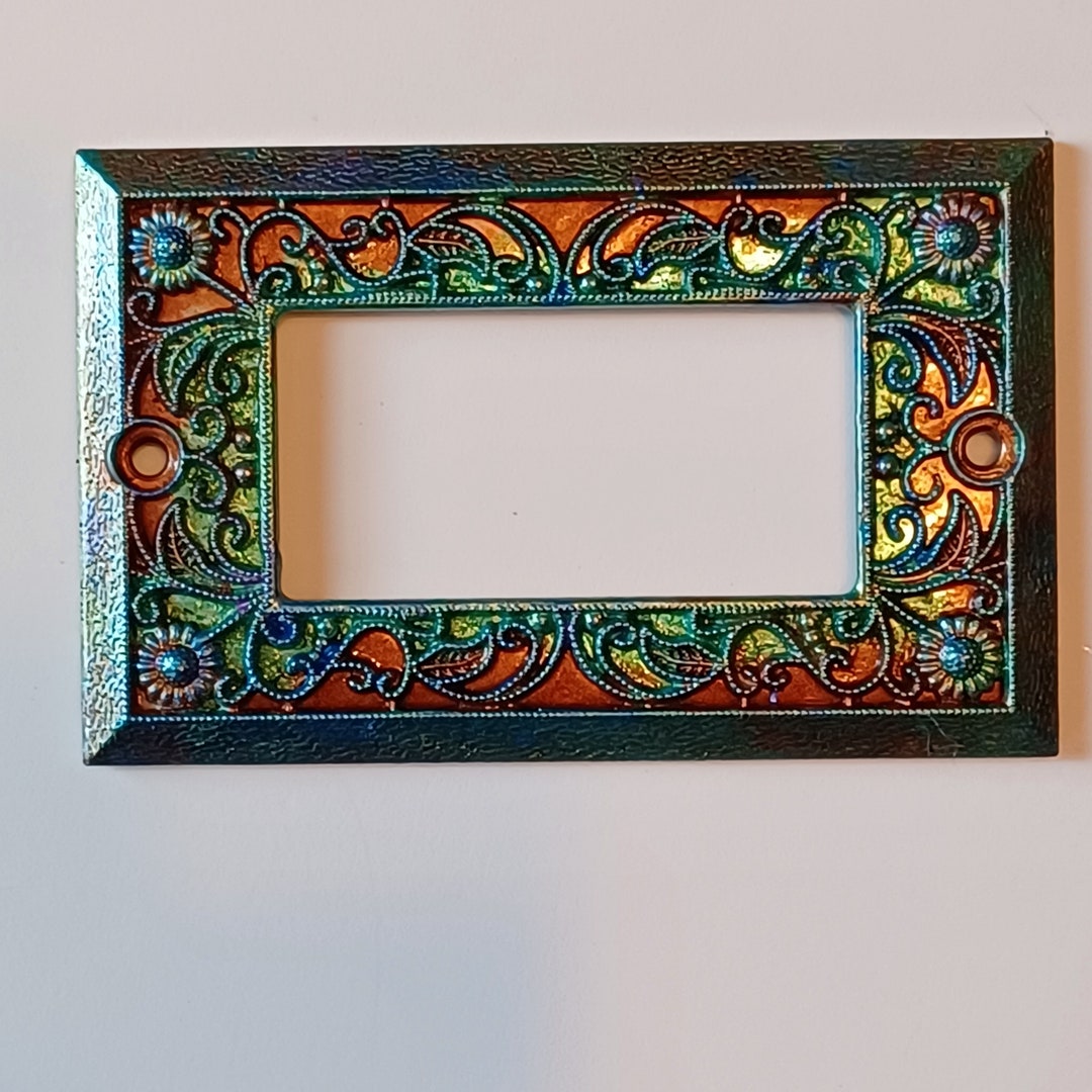 Hand Painted Embossed Floral Scrolls Cast Metal Light Switch Cover in ...