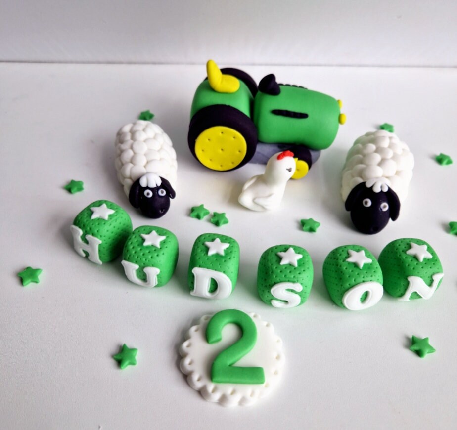 Edible Farm Tractor/lawnmower Cake Topper,sheep,,chicken, Fondant Icing ...