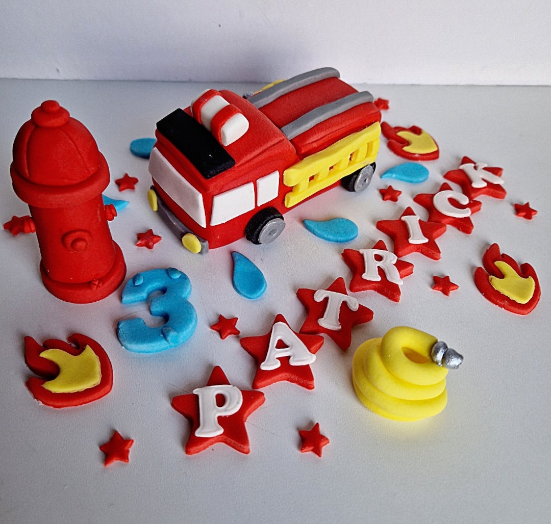 Edible Fire Engine Cake Topper,birthday Party Fondant Decoration - Etsy