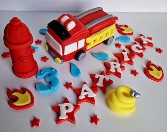 Fire Truck Fondant Cake Topper Handmade Edible Cake Topper 1 Set - Etsy