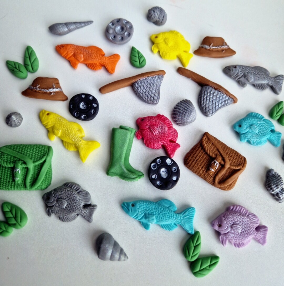 22 Edible Fishing Cake/cupcakes Topper,fish Fondant Icing Decorations ...