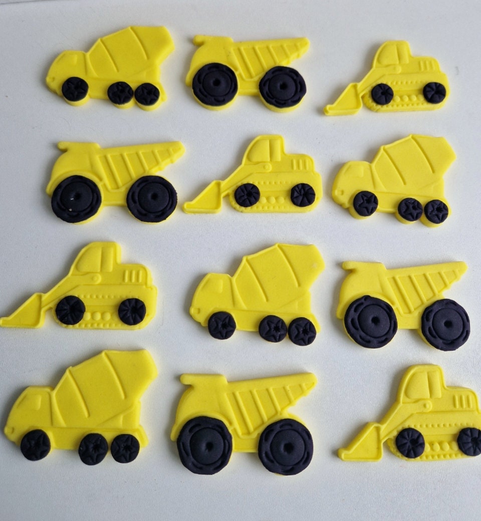 12 Edible Construction Cupcake Toppers,digger,cement Mixer,dumper Truck ...