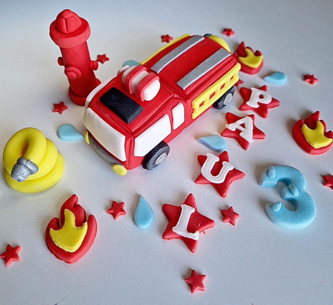 Edible Fire Engine Cake Topper,birthday Party Fondant Decoration - Etsy