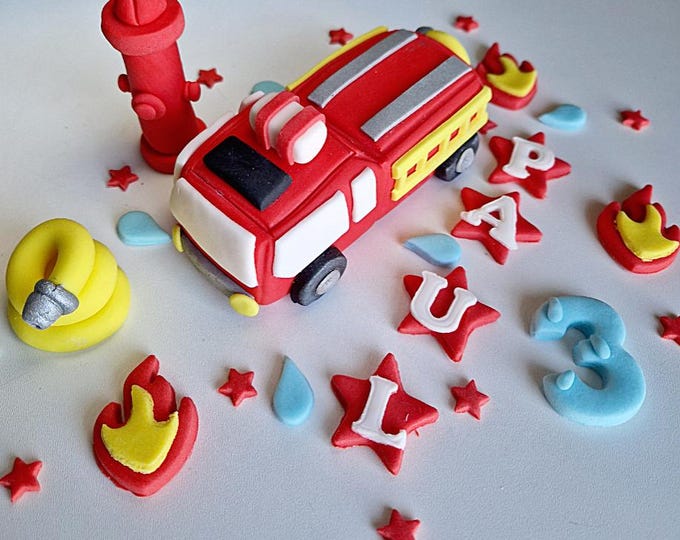 Fire Truck Fondant Cake Topper - Handmade Edible Cake Topper - 1 Set - Etsy