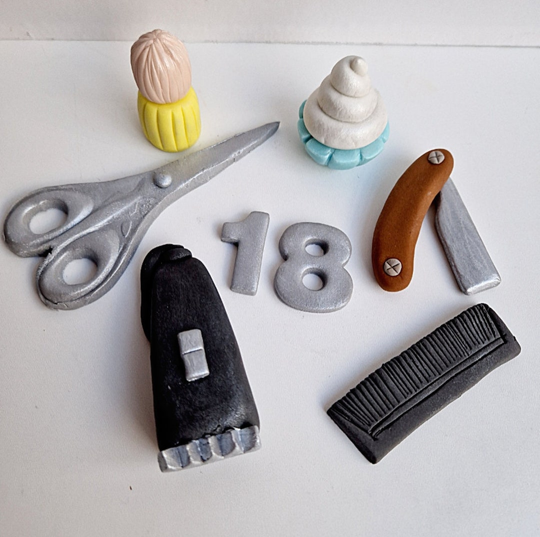 Edible Barber Cake Topper – Fondant Scissors, Comb, Razor Decorations ...
