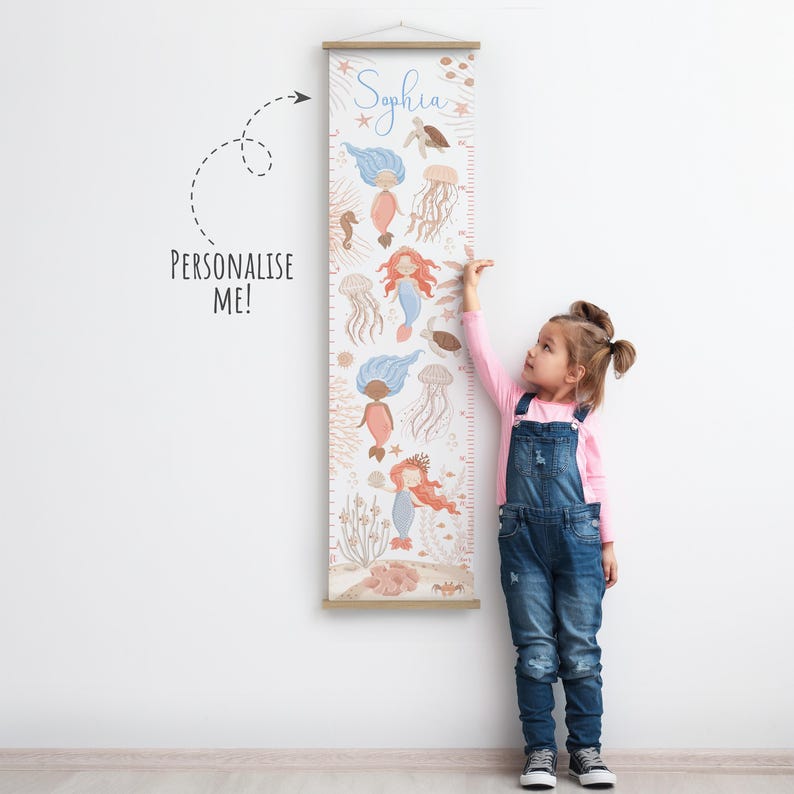 Personalised Mermaids Height Chart for Girls | Custom Name Growth Chart ...