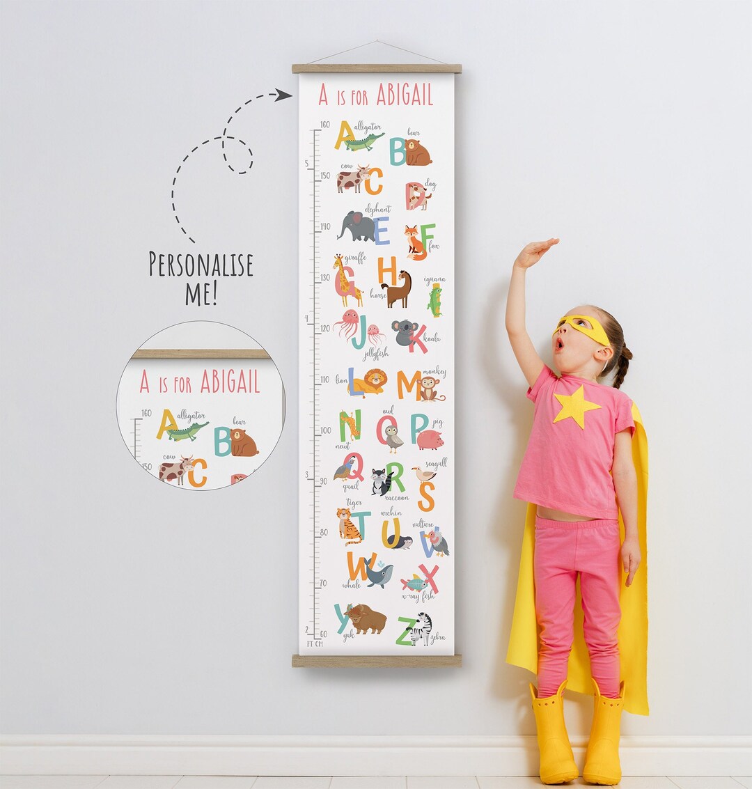 Personalised Alphabet Height Chart Custom Name Canvas Print Growth ...