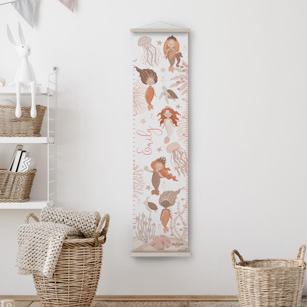 Personalised Mermaids Height Chart for Girls | Custom Name Growth Chart ...