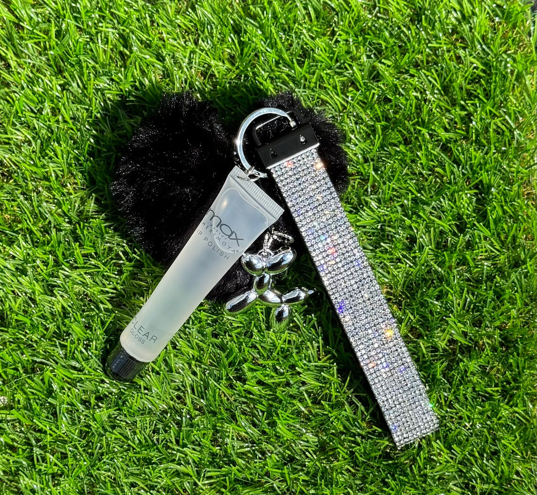Girly Sparkle Bling Fluffy Fluff Keychain With Clear Lip Gloss Polish ...