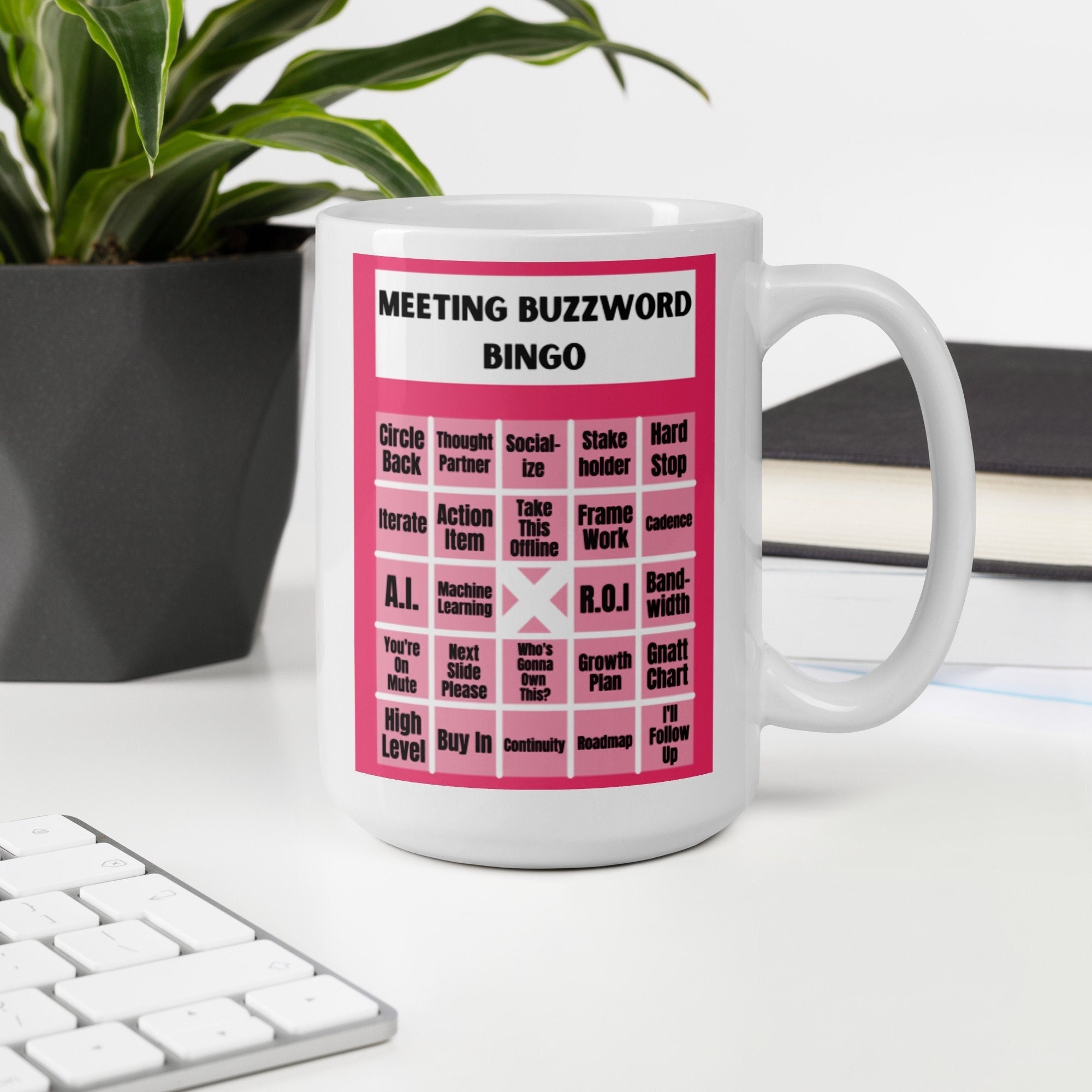 Meeting Buzzword Bingo Funny White Glossy Mug - Perfect Funny Corporate ...