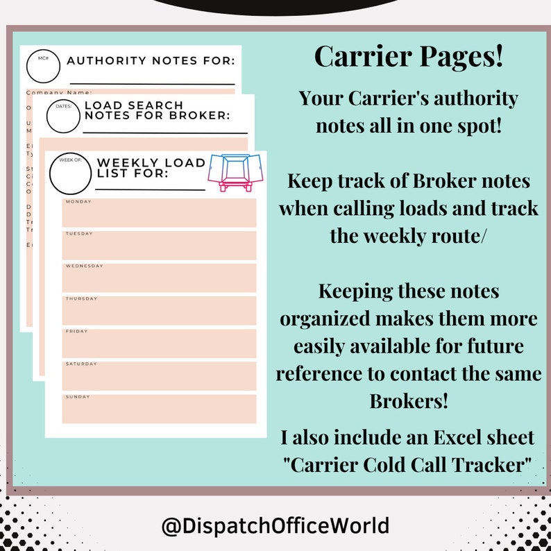 Freight Dispatcher Planner: Goal Setting, Carrier Notes (printable) - Etsy