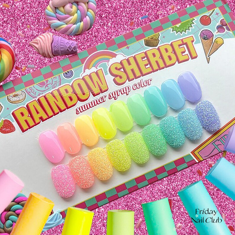 Rainbow Sherbet Summer Syrup Nails Press On Nails Neon Etsy