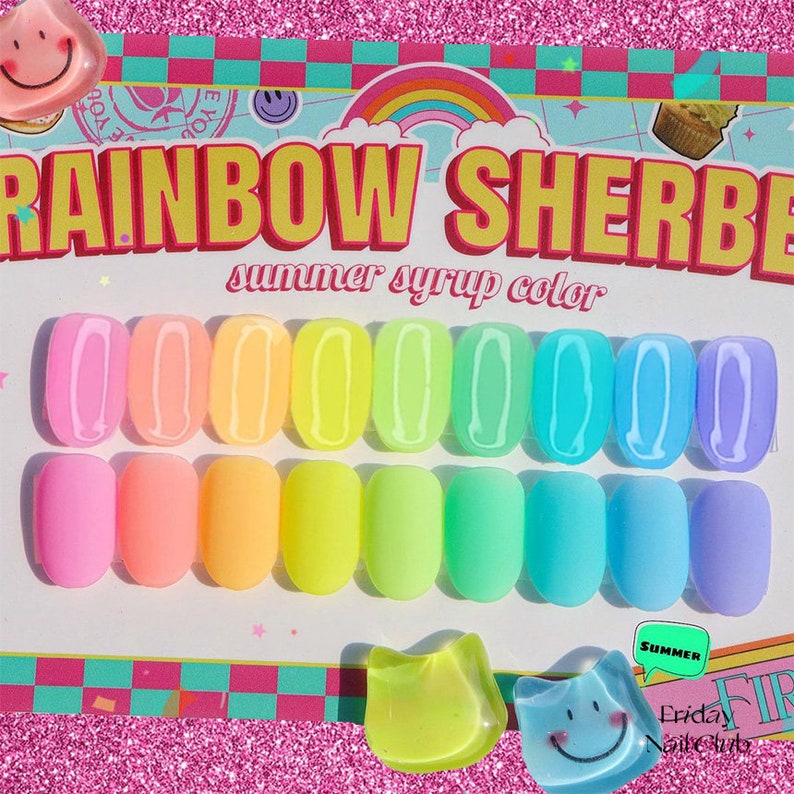 Rainbow Sherbet Summer Syrup Nails Press On Nails Neon Etsy