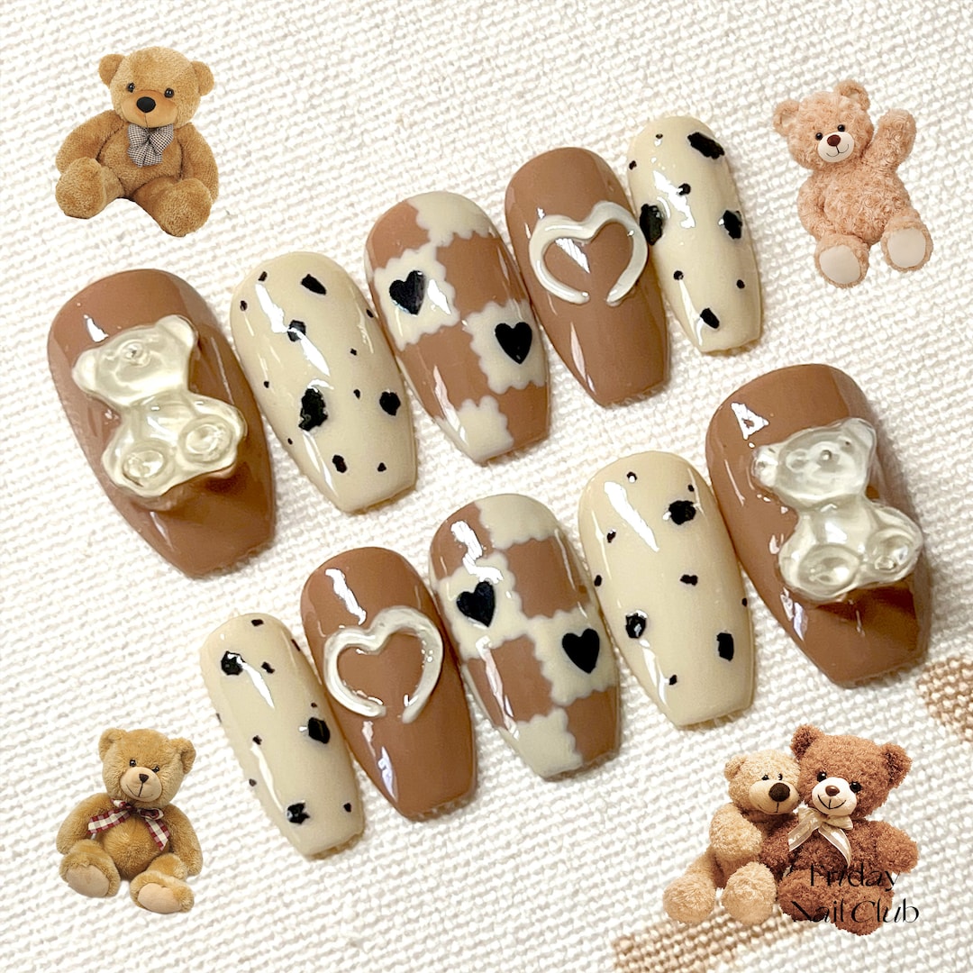 Beary Cute | Cute Brown Press on Nails | Teddybear Nail | Kawaii Nails ...