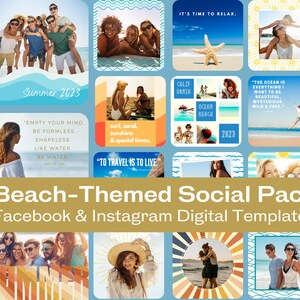 80 Beach Theme Instagram and Facebook Templates, Social Media Travel ...