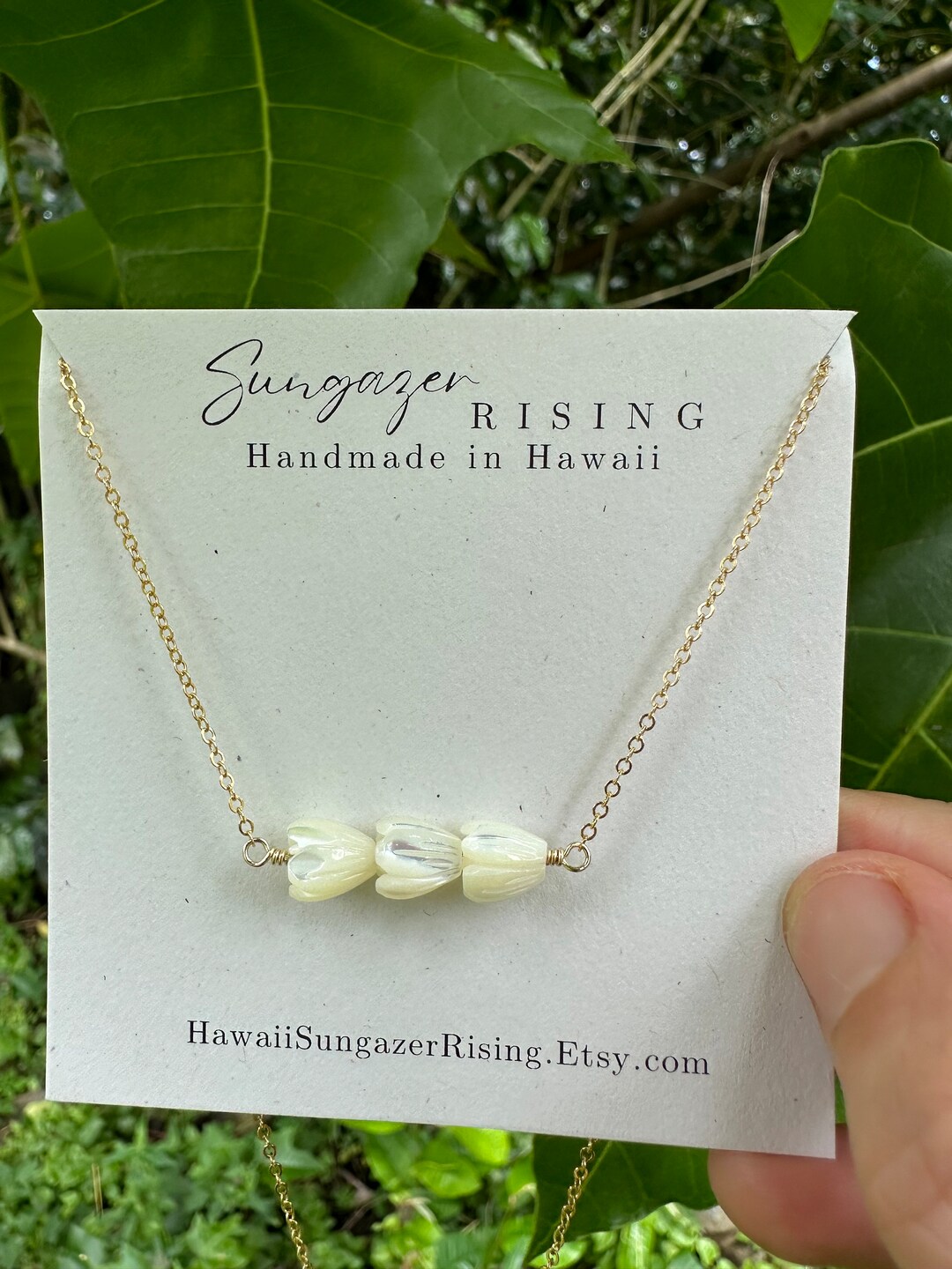 Gold-filled Triple Pikake Necklace, Mother of Pearl, Handmade | Jasmine ...
