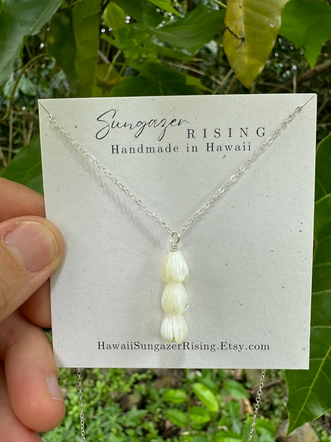Triple Pikake Necklace, Sterling Silver, Mother of Pearl, Stacked ...