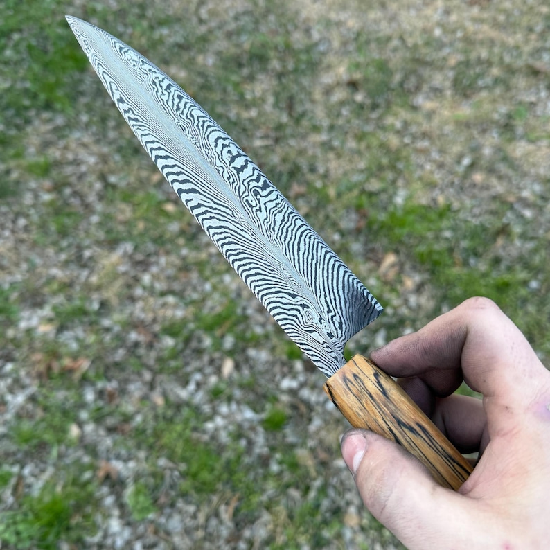 8.5" Feather Damascus Chef Knife - Etsy