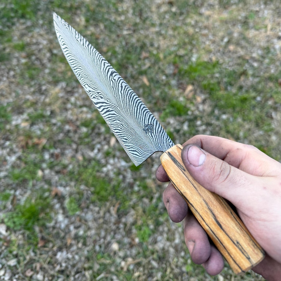8.5" Feather Damascus Chef Knife - Etsy