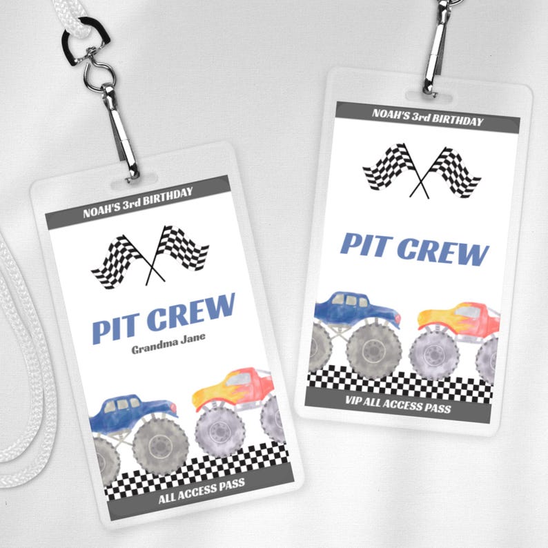Monster Truck Birthday VIP Pit Crew Passes | Monster Jam Decor | Boy ...