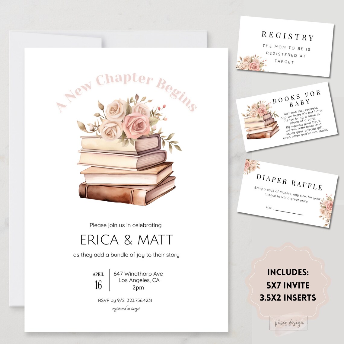 A New Chapter Begins Baby Shower Invitation Bundle, Bridal Shower, Story Book Engagement or Baby ...