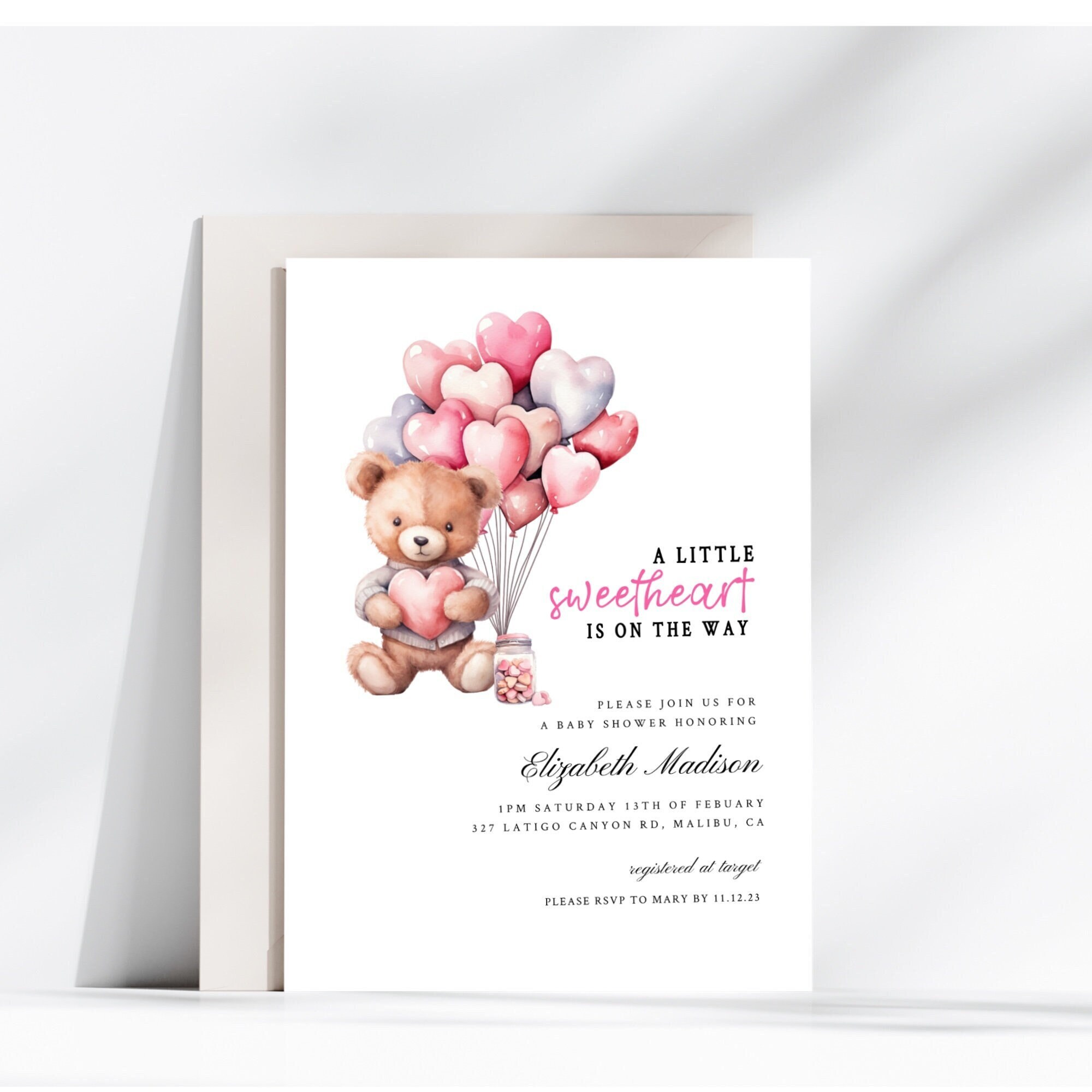 Valentine Sweetheart Teddy Bear Baby Shower Due Date Calendar, February ...