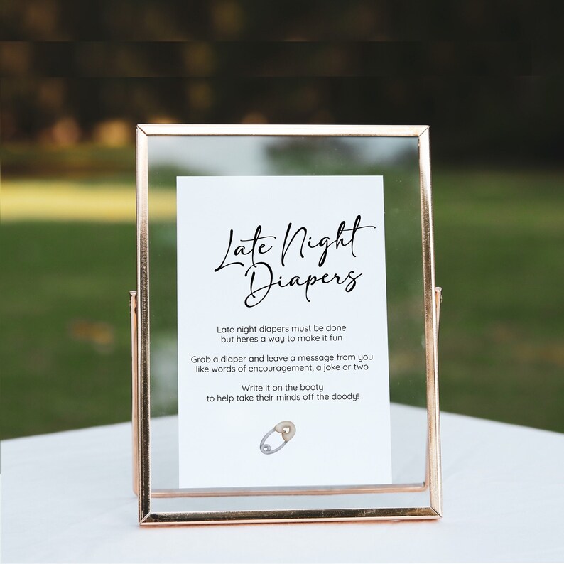 Late Night Diapers Baby Shower Sign, 8x11 Printable, Minimalist, Gender ...