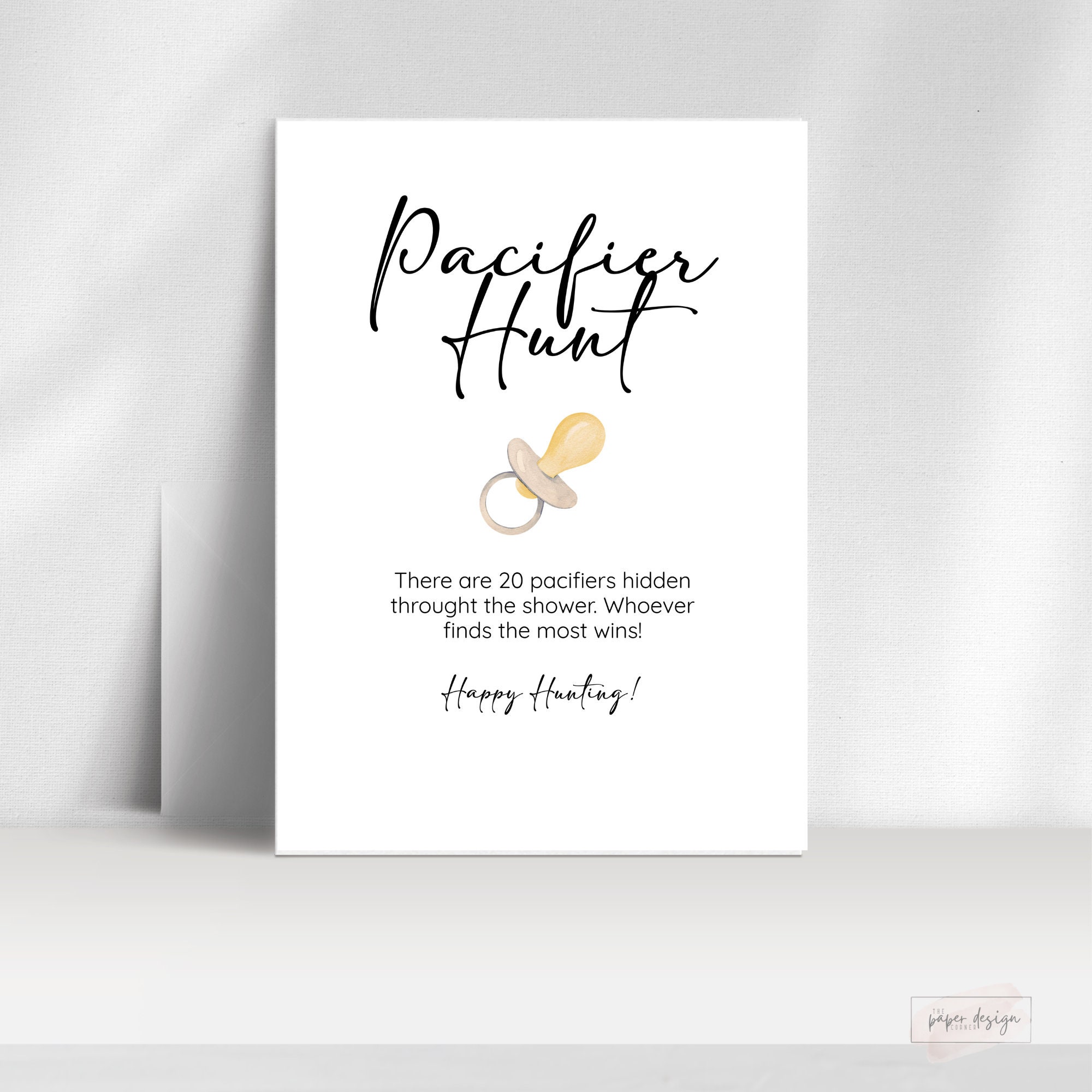 Pacifier Hunt Baby Shower Game | 8x11 Printable Sign | Minimalist ...