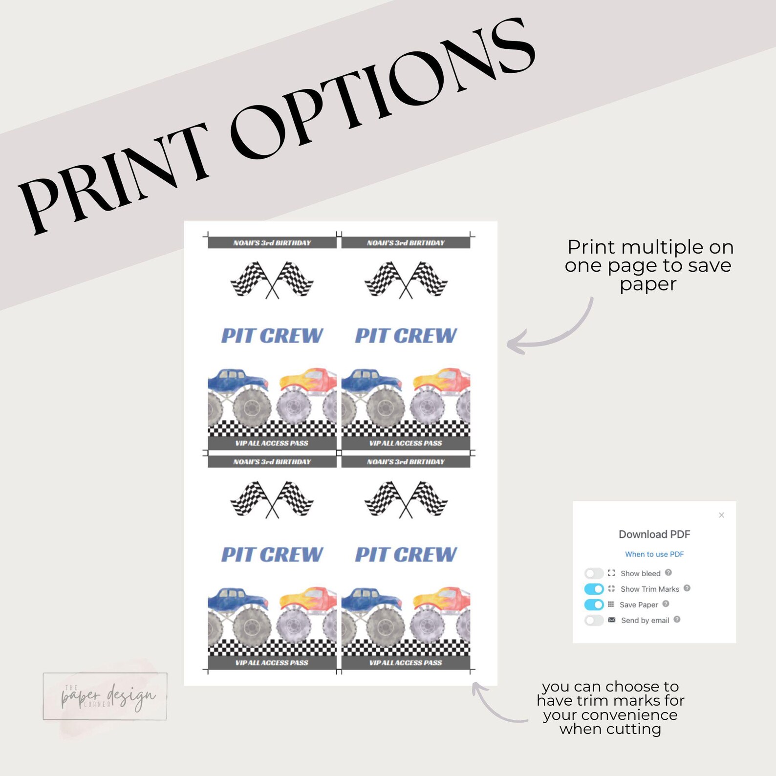 Monster Truck Birthday VIP Pit Crew Passes | Monster Jam Decor | Boy ...