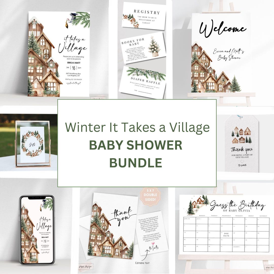 It Takes A Village Baby Shower Bundle, Winter Holiday Christmas Baby ...