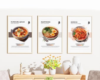 Set of 3 Minimalist Korean Food Poster Bundle Wall Art Decor Digital Prints Poster Bulgogi ...