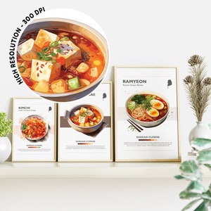 Set of 3 Minimalist Korean Food Poster Bundle | Wall Art Decor ...
