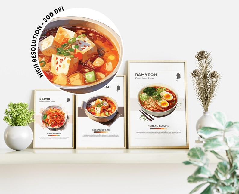 Set of 3 Minimalist Korean Food Poster Bundle | Wall Art Decor ...