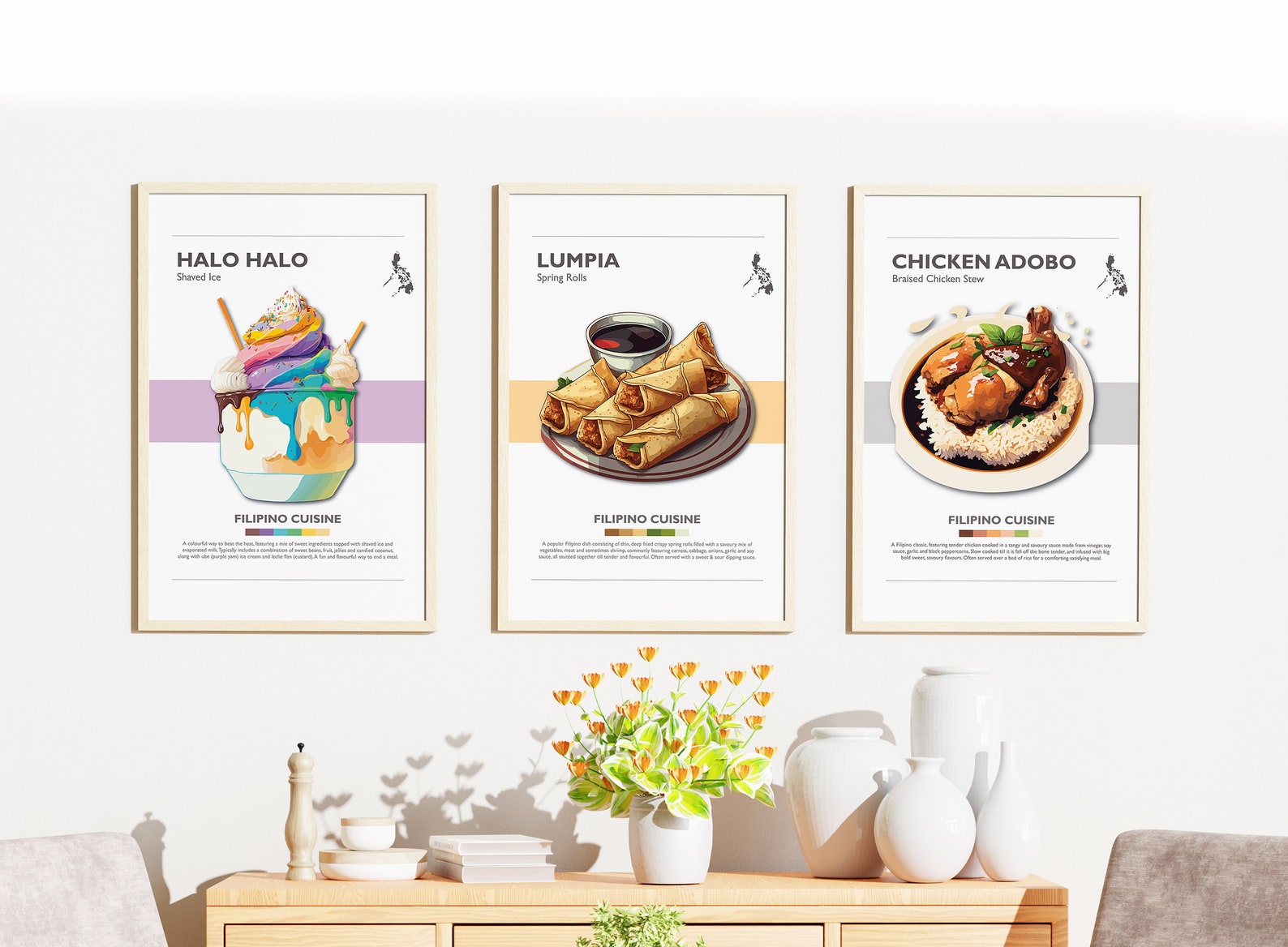 Philippines Food Poster Bundle Set of 3 Wall Art Decor Minimalist ...